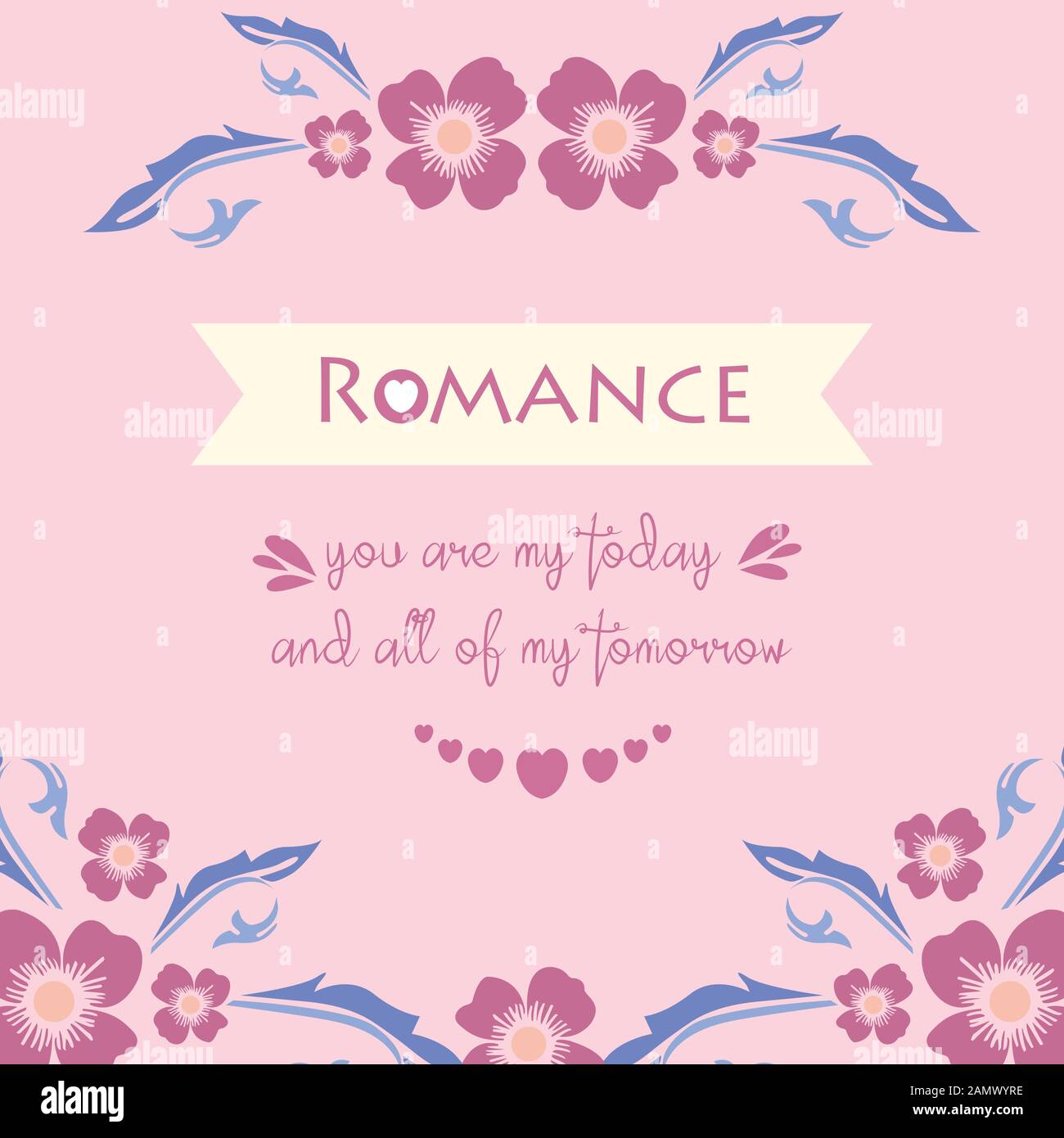 Elegant romance greeting card design, with beautiful pattern leaf and ...