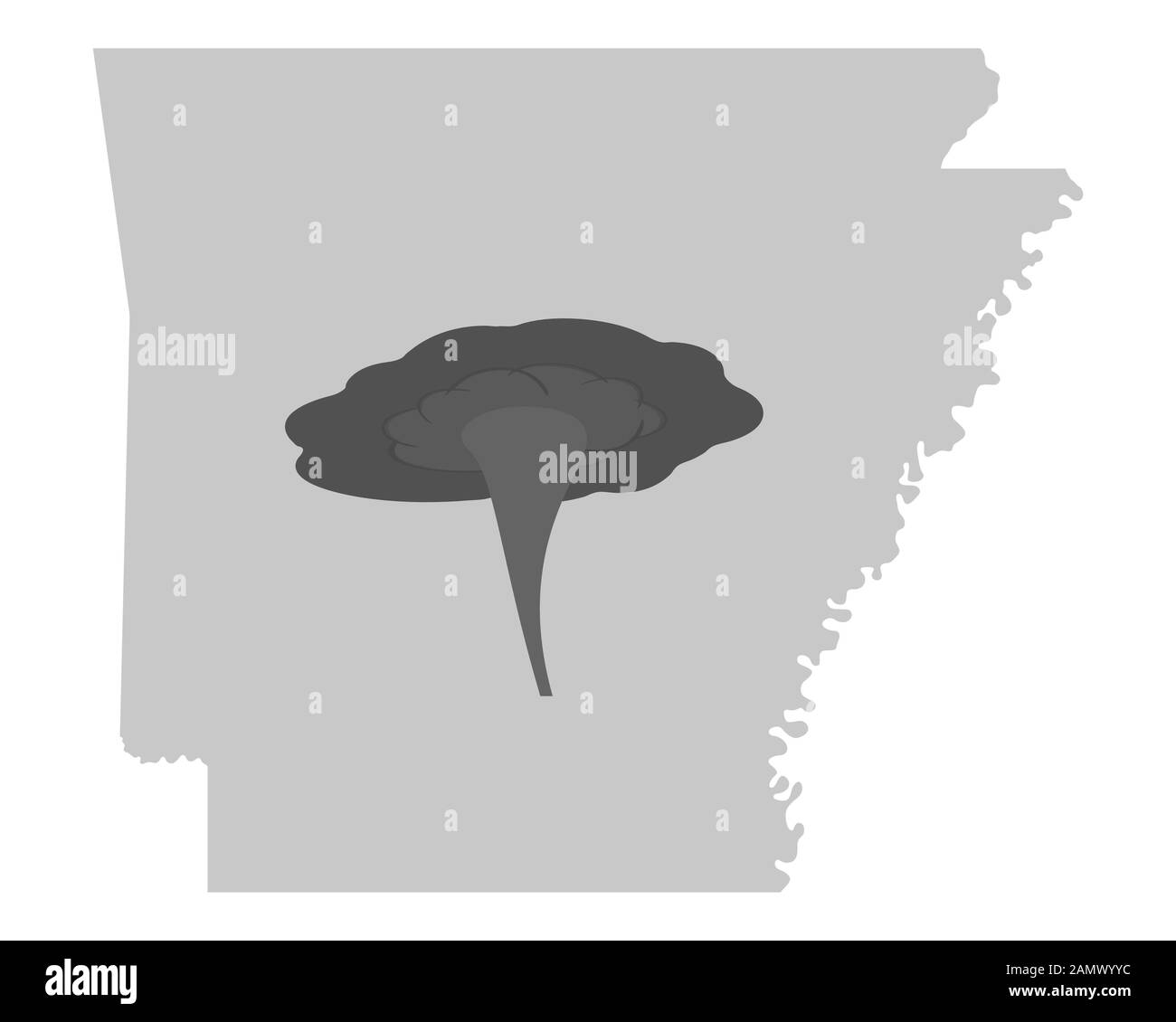 Map of Arkansas and tornado symbol Stock Photo - Alamy