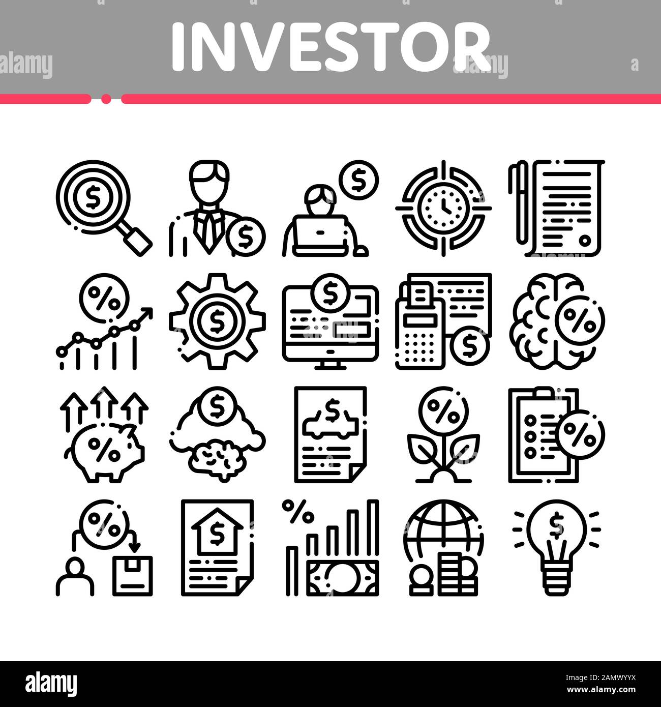Investor Financial Collection Icons Set Vector Stock Vector Image & Art ...