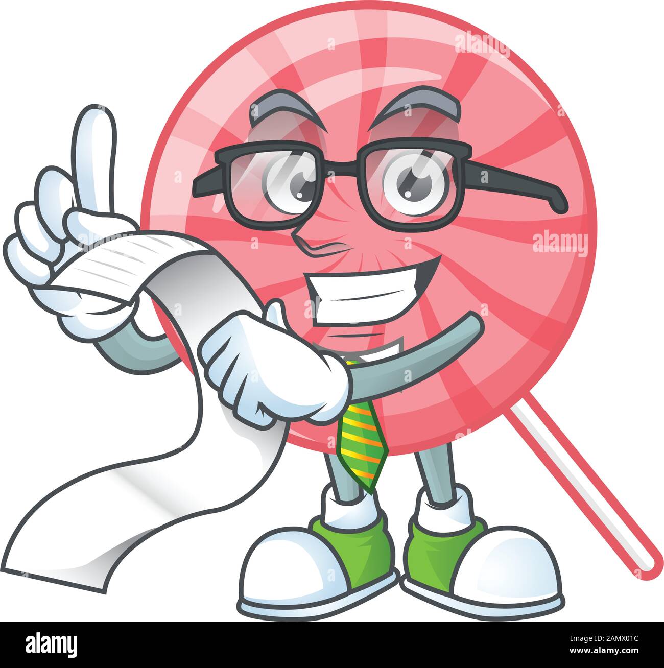 A funny cartoon character of pink round lollipop with a menu Stock ...