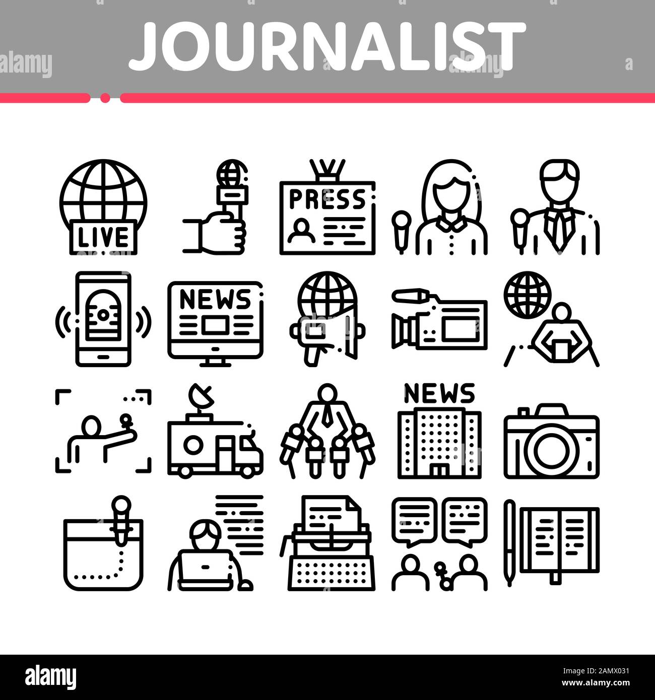 Journalist Reporter Collection Icons Set Vector Stock Vector Image ...