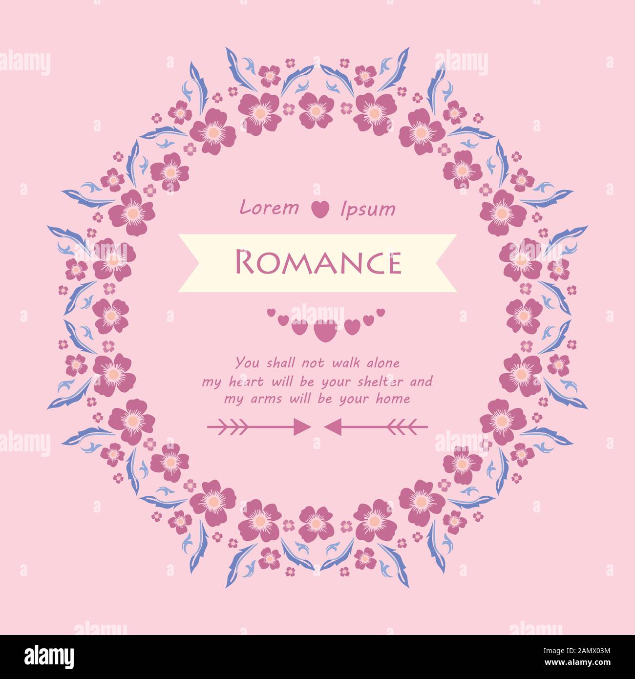 Beautiful pink wreath frame Decoration for elegant romance invitation ...