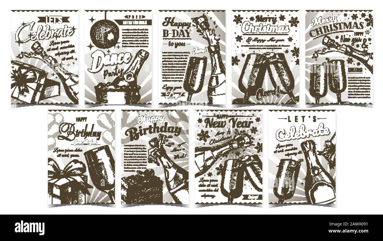 Christmas And Birthday Festive Banners Set Vector Stock Vector Image ...