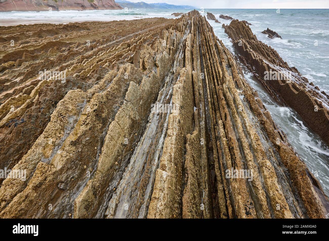 Flysch dramatic rock coastline formation basque country in Zumaia ...