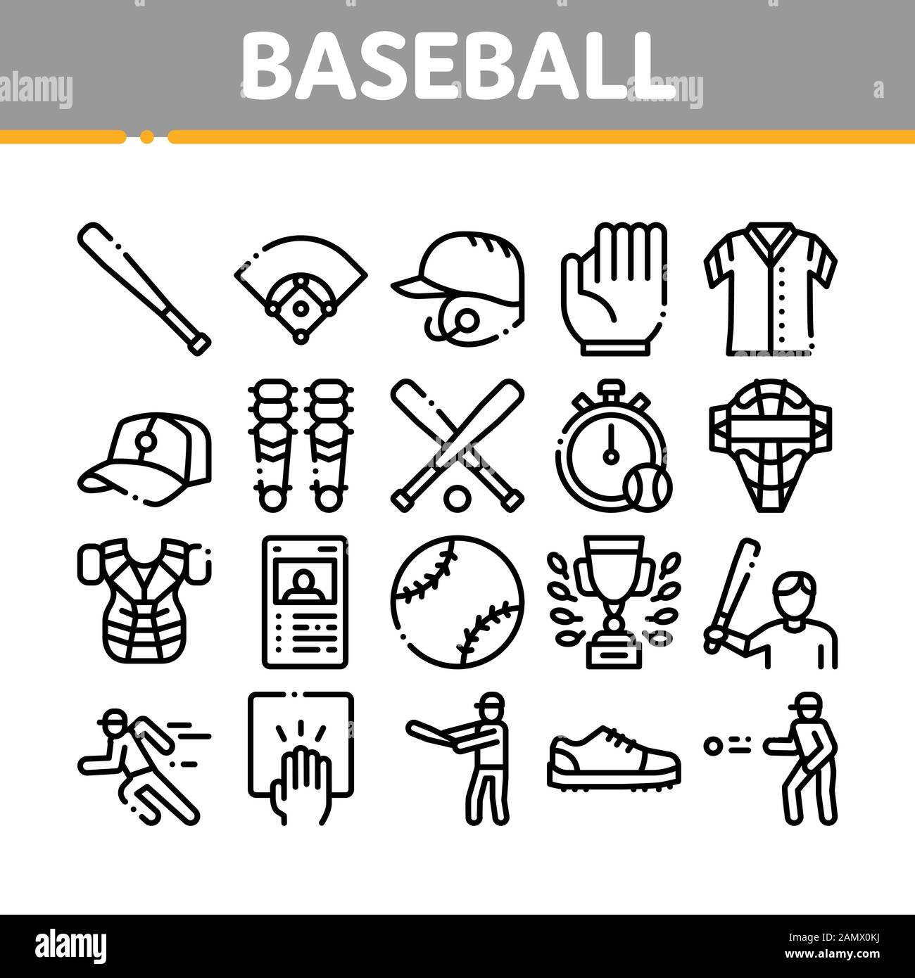 Baseball Game Tools Collection Icons Set Vector Stock Vector Image ...