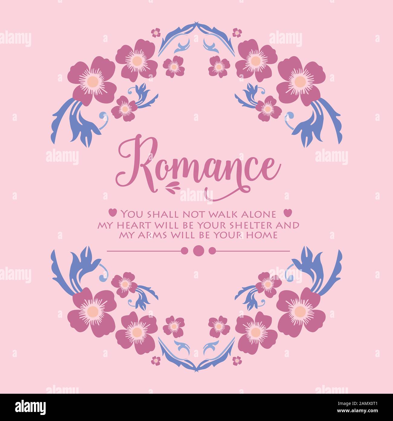 Romance Greeting card template, with beautiful leaf and pink floral ...