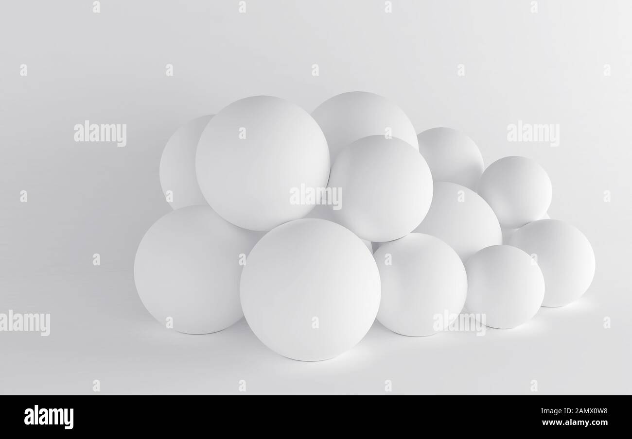 White spheres on a white background. 3d rendering Stock Photo - Alamy