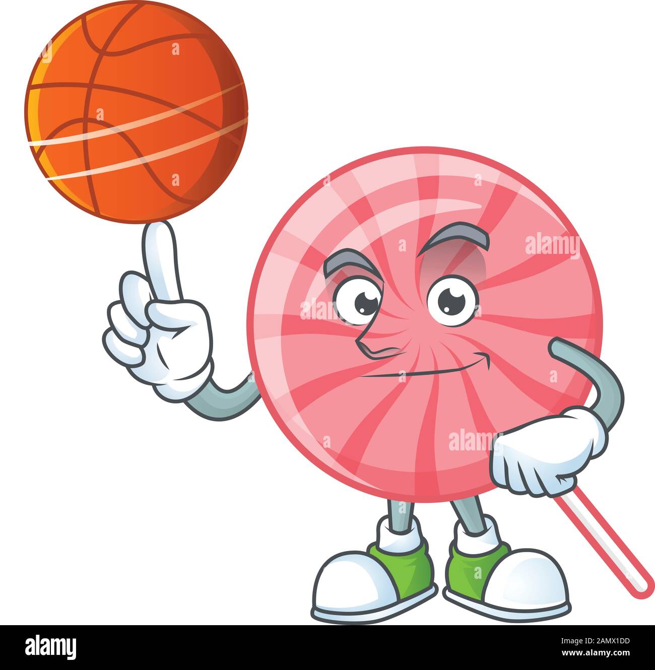 a Healthy pink round lollipop cartoon character playing basketball ...