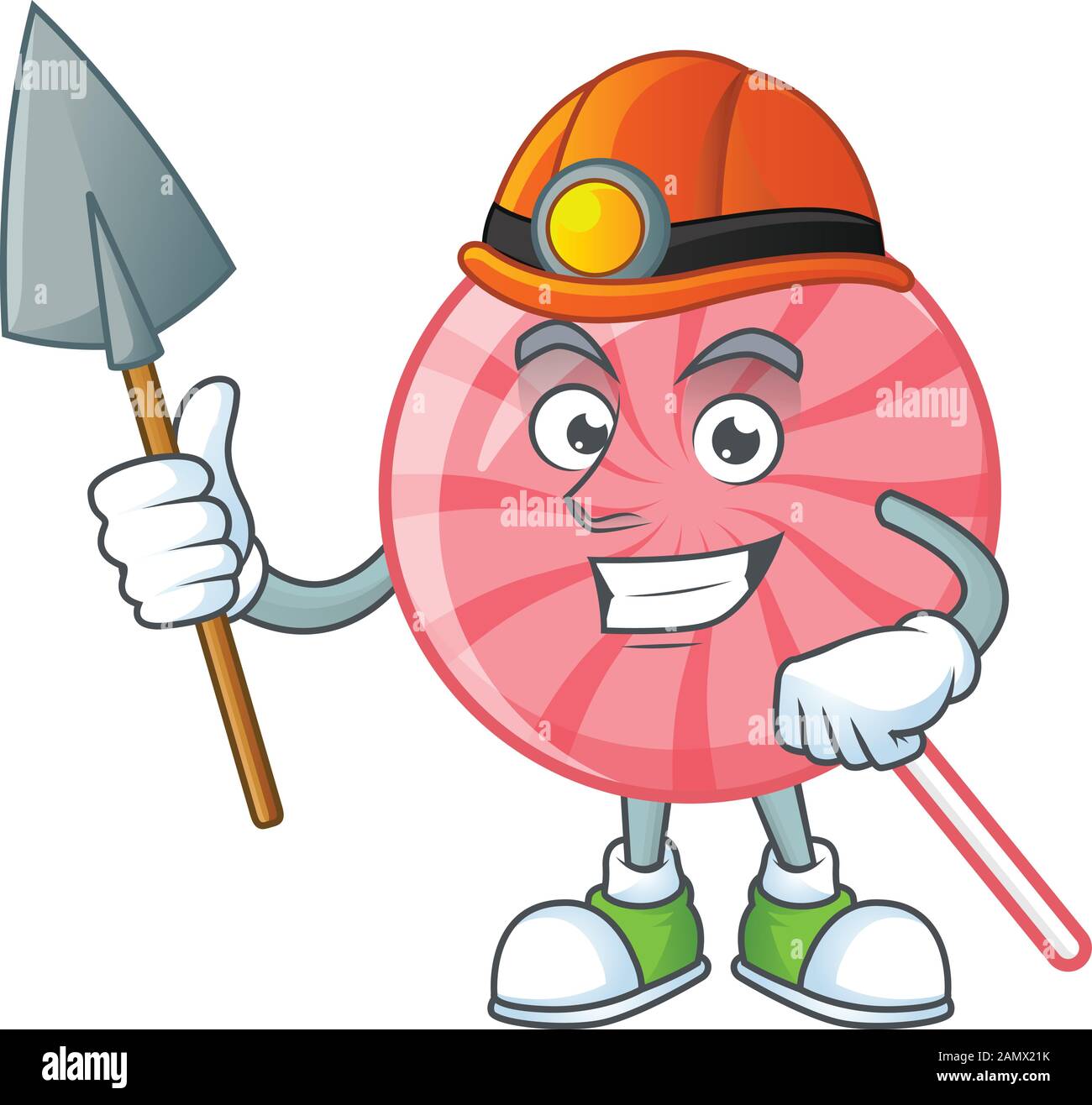 Cool clever Miner pink round lollipop cartoon character design Stock ...