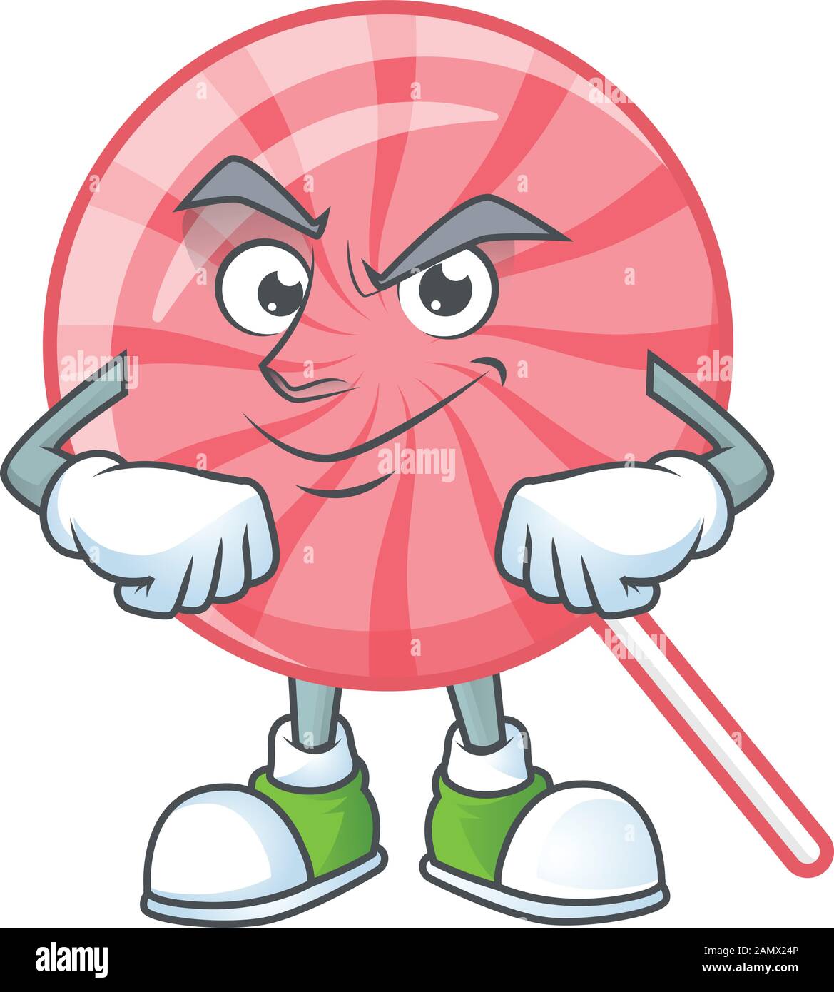 Pink round lollipop mascot cartoon character style with Smirking face ...