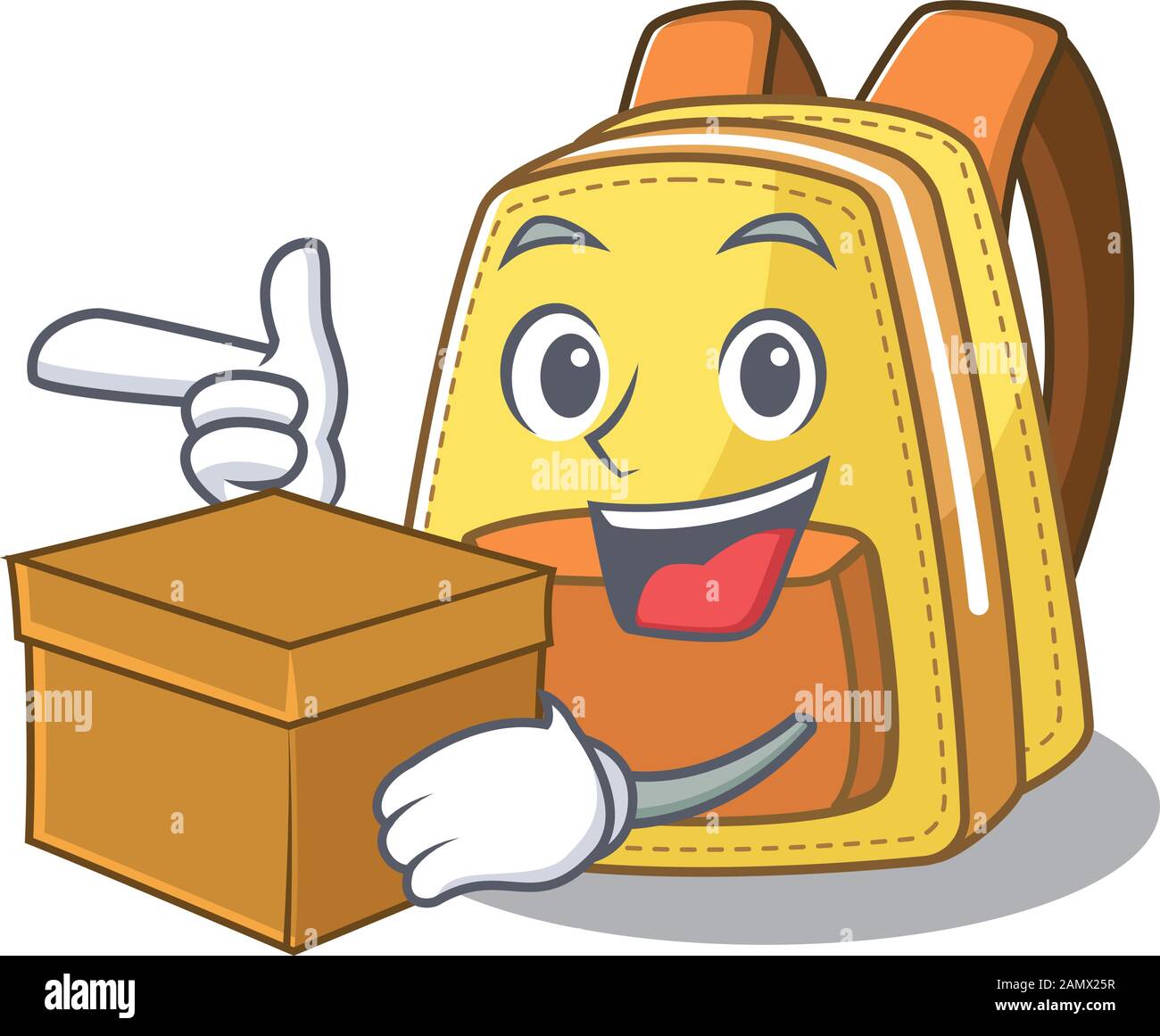 Cute kids school backpack cartoon character having a box Stock Vector ...