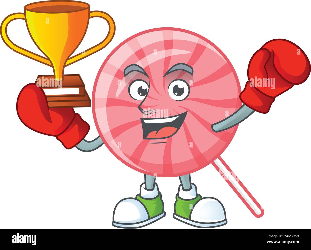 fantastic Boxing winner of pink round lollipop in mascot cartoon style ...