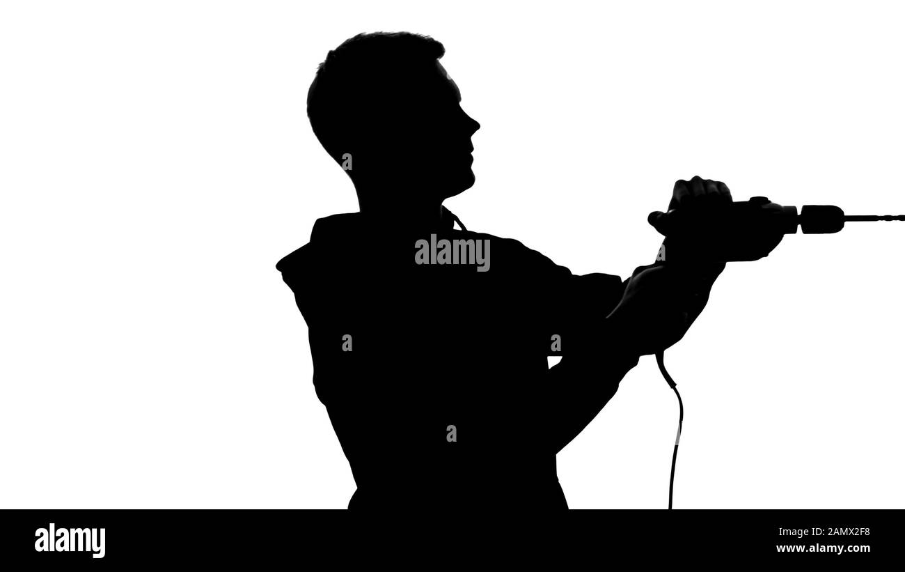 Construction worker using power Black and White Stock Photos & Images ...