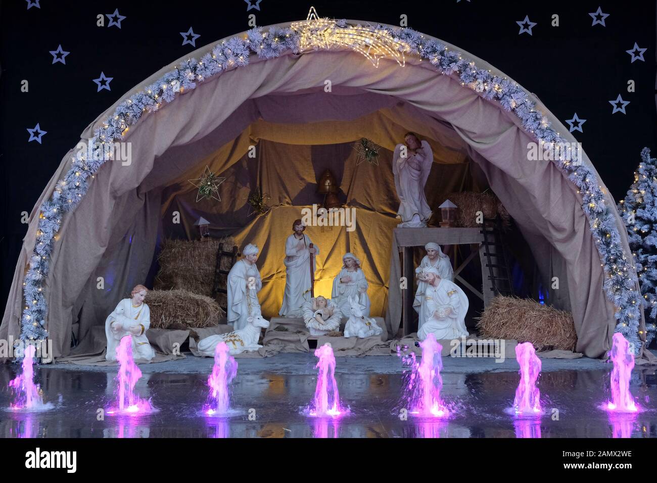 Nativity scene placed in a square in Ramallah a Palestinian city in the ...