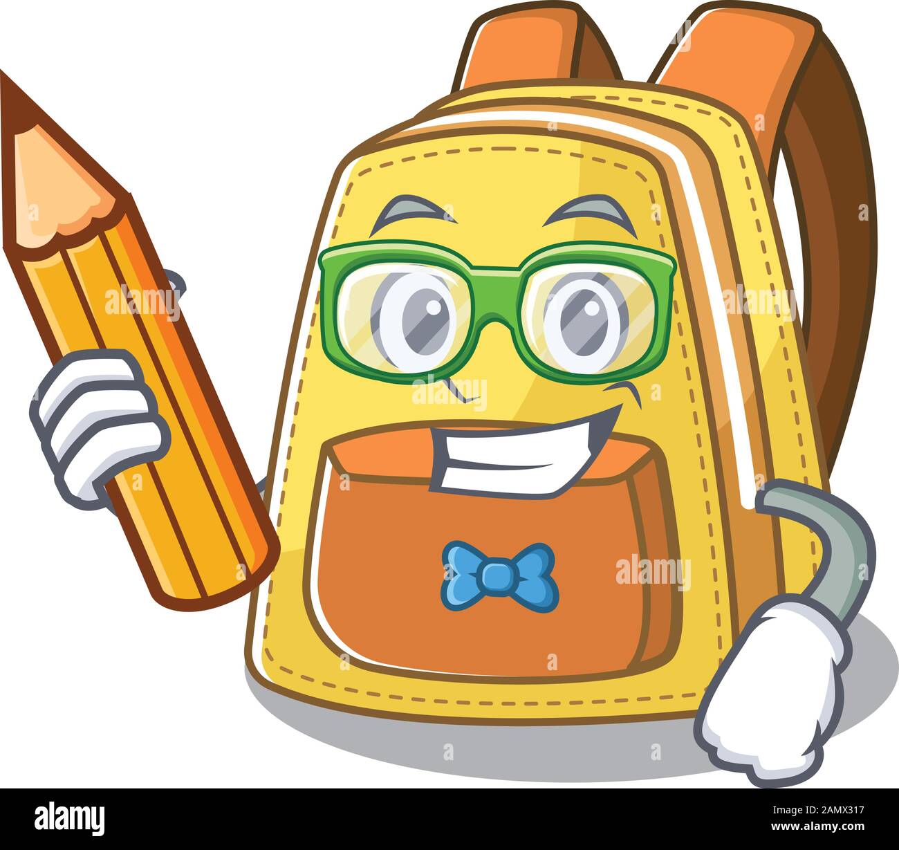 A picture of Student kids school backpack character holding pencil ...