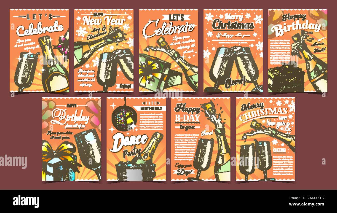 Christmas And Birthday Festive Banners Set Vector Stock Vector Image ...