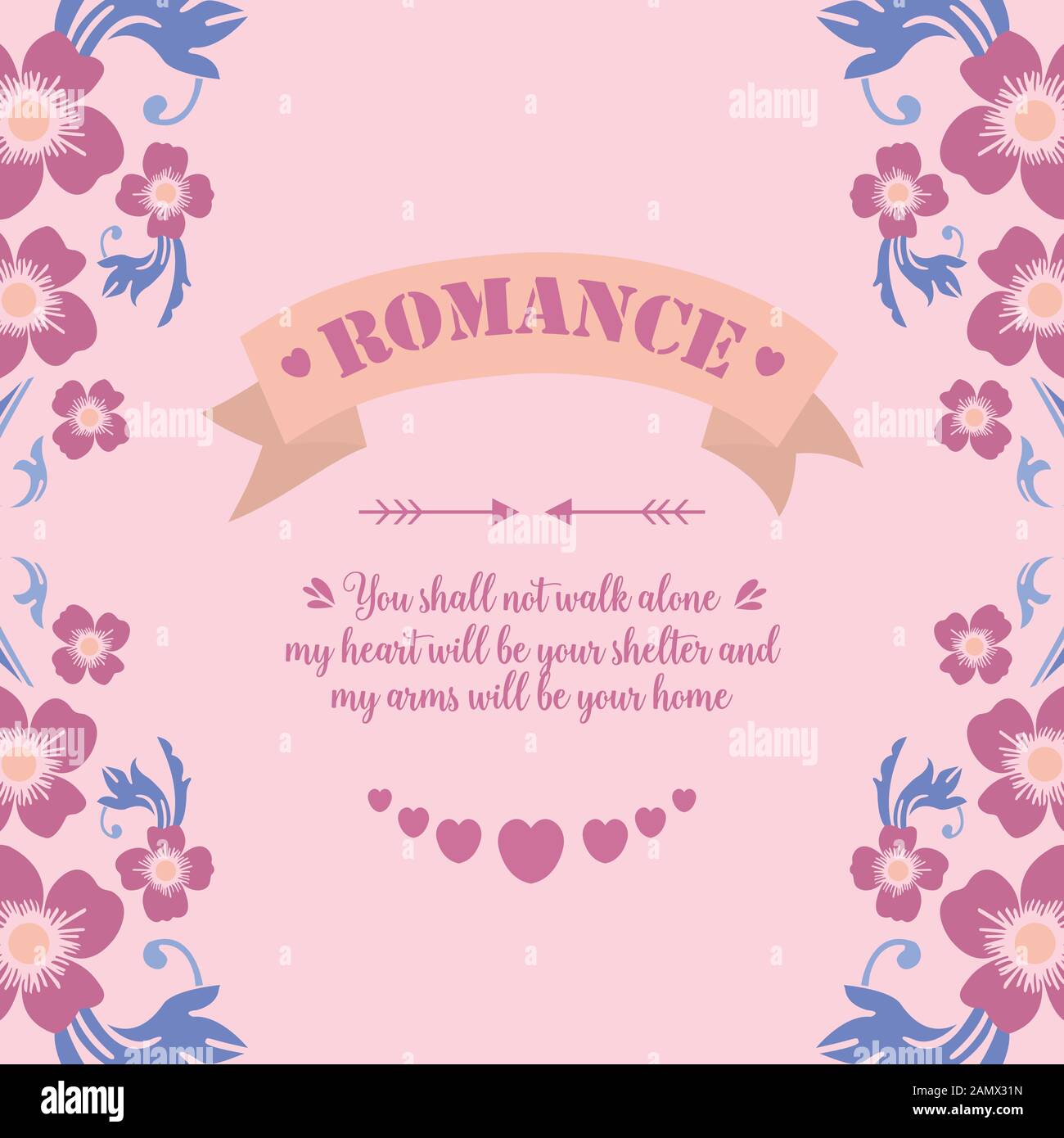 Romance Card template, with elegant leaf and floral frame decor. Vector ...