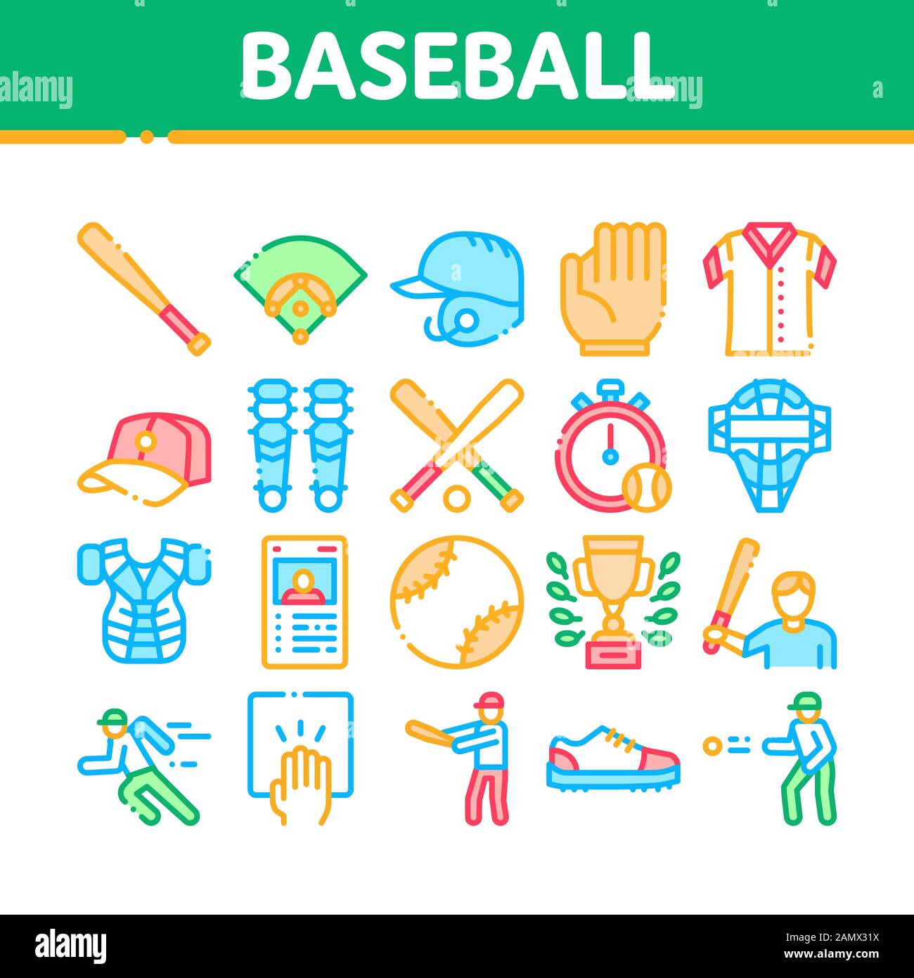 Baseball Game Tools Collection Icons Set Vector Stock Vector Image ...
