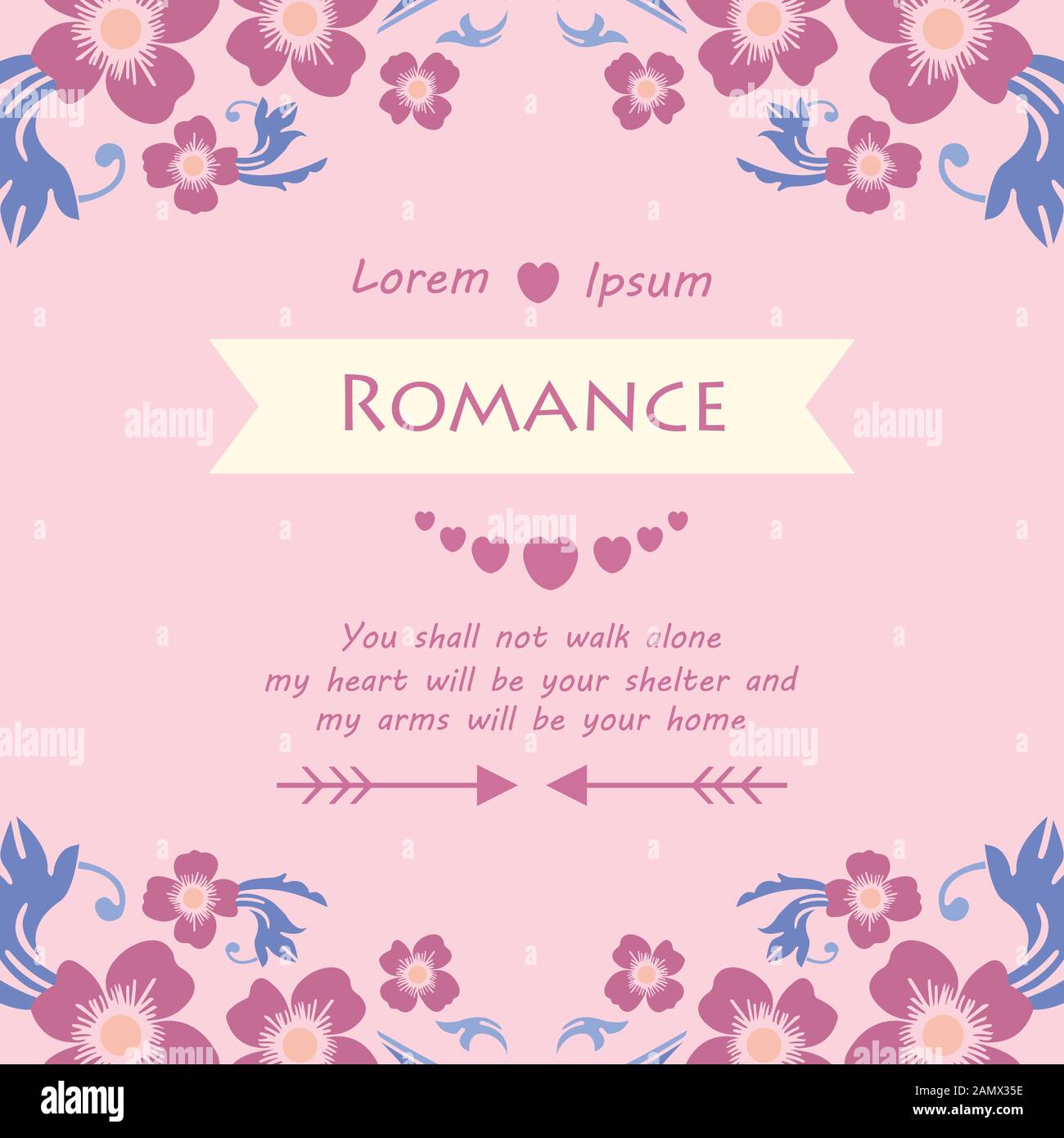 Poster decor for romance, with leaf and pink wreath unique frame ...