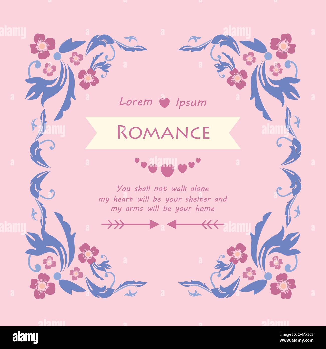 Poster decor for romance, with leaf and pink wreath unique frame ...