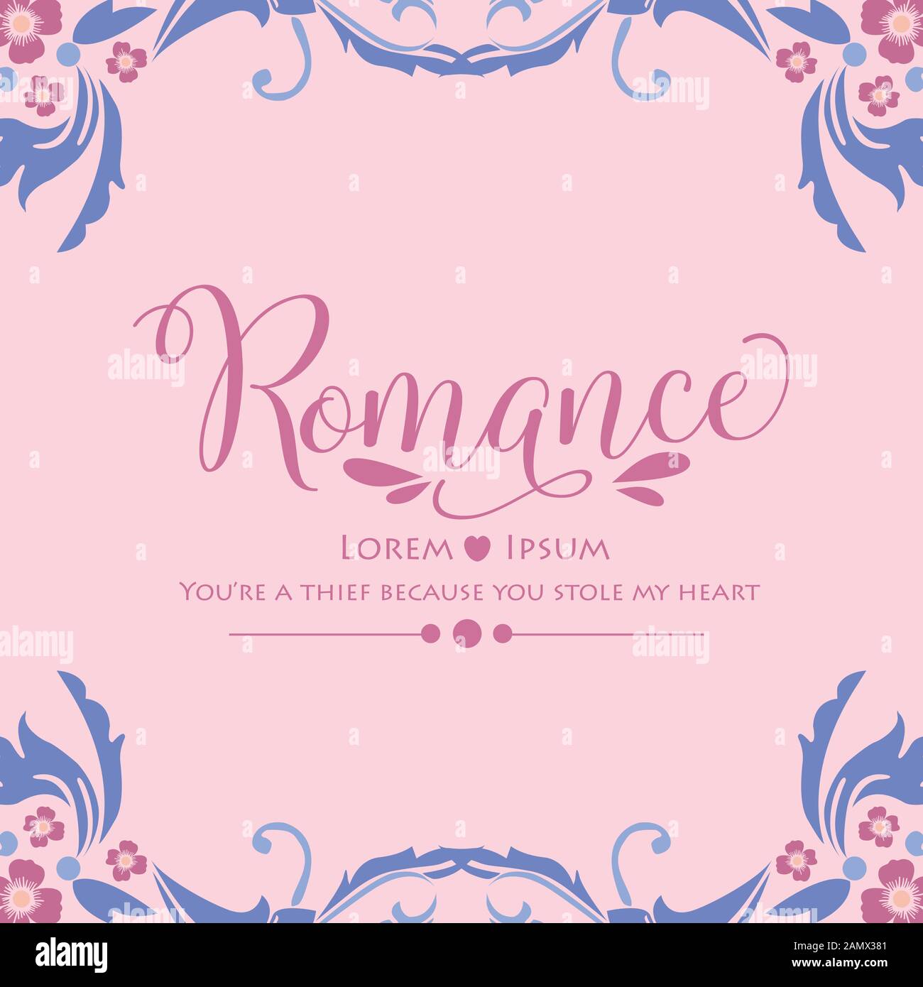 Romance Card template, with elegant leaf and floral frame decor. Vector ...