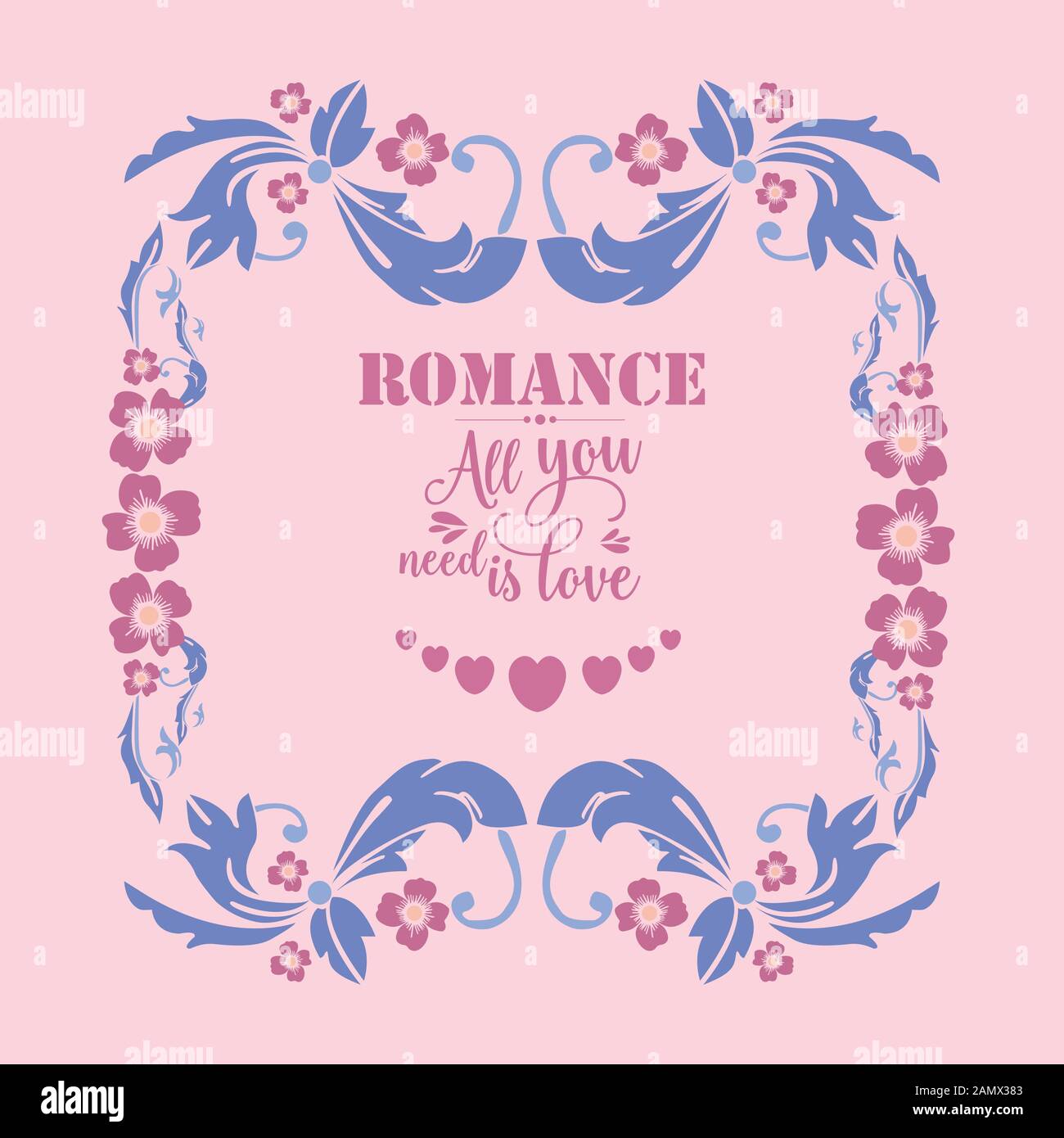 Seamless pattern of romance greeting card, with leaf and pink wreath ...