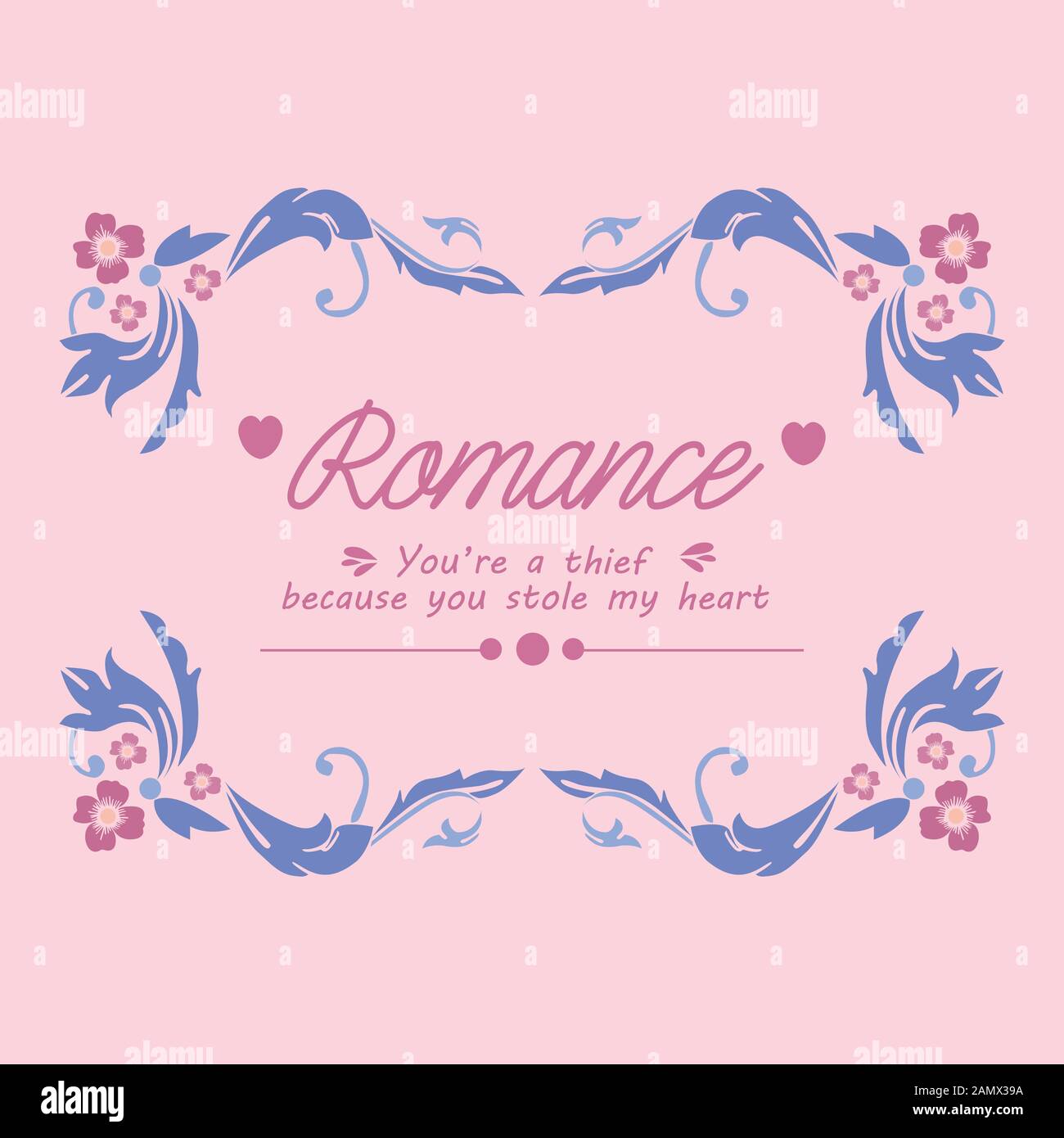 Romance Card template, with elegant leaf and floral frame decor. Vector ...