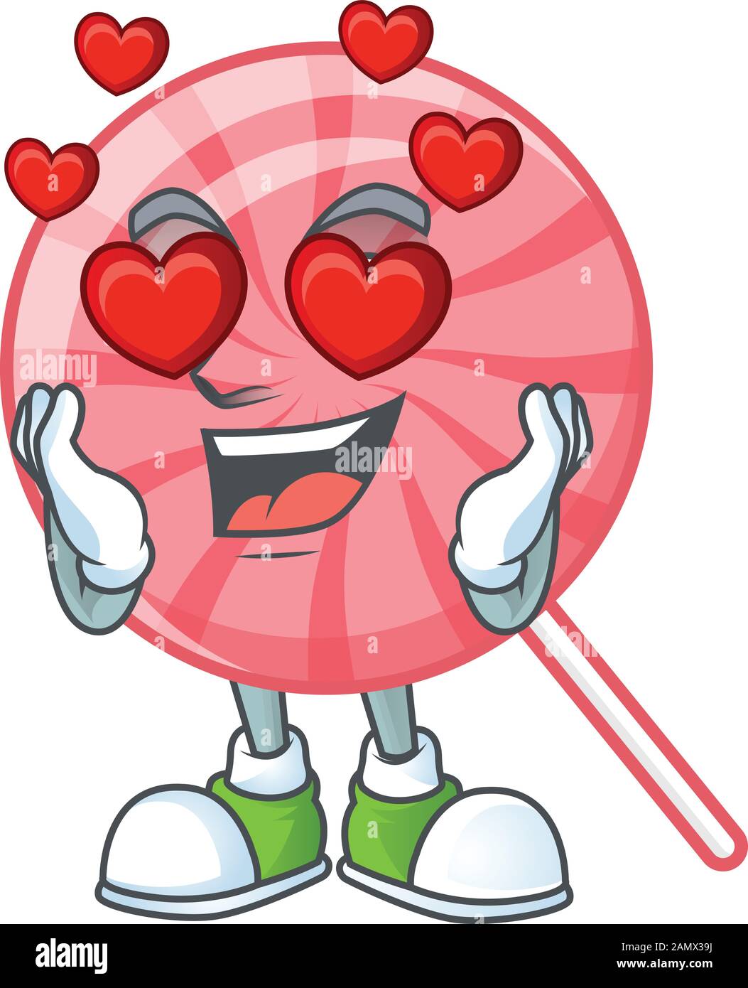 falling in love cute pink round lollipop cartoon character design Stock ...