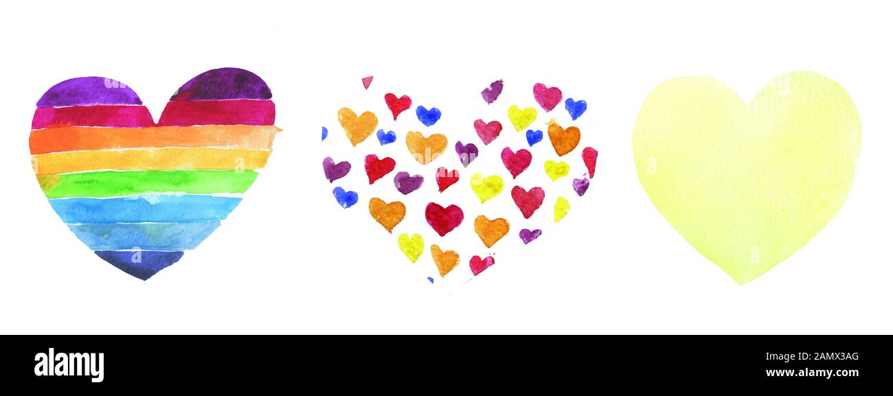 Set of Cute Watercolor Hearts Clip Art with Various Painted Patterns ...