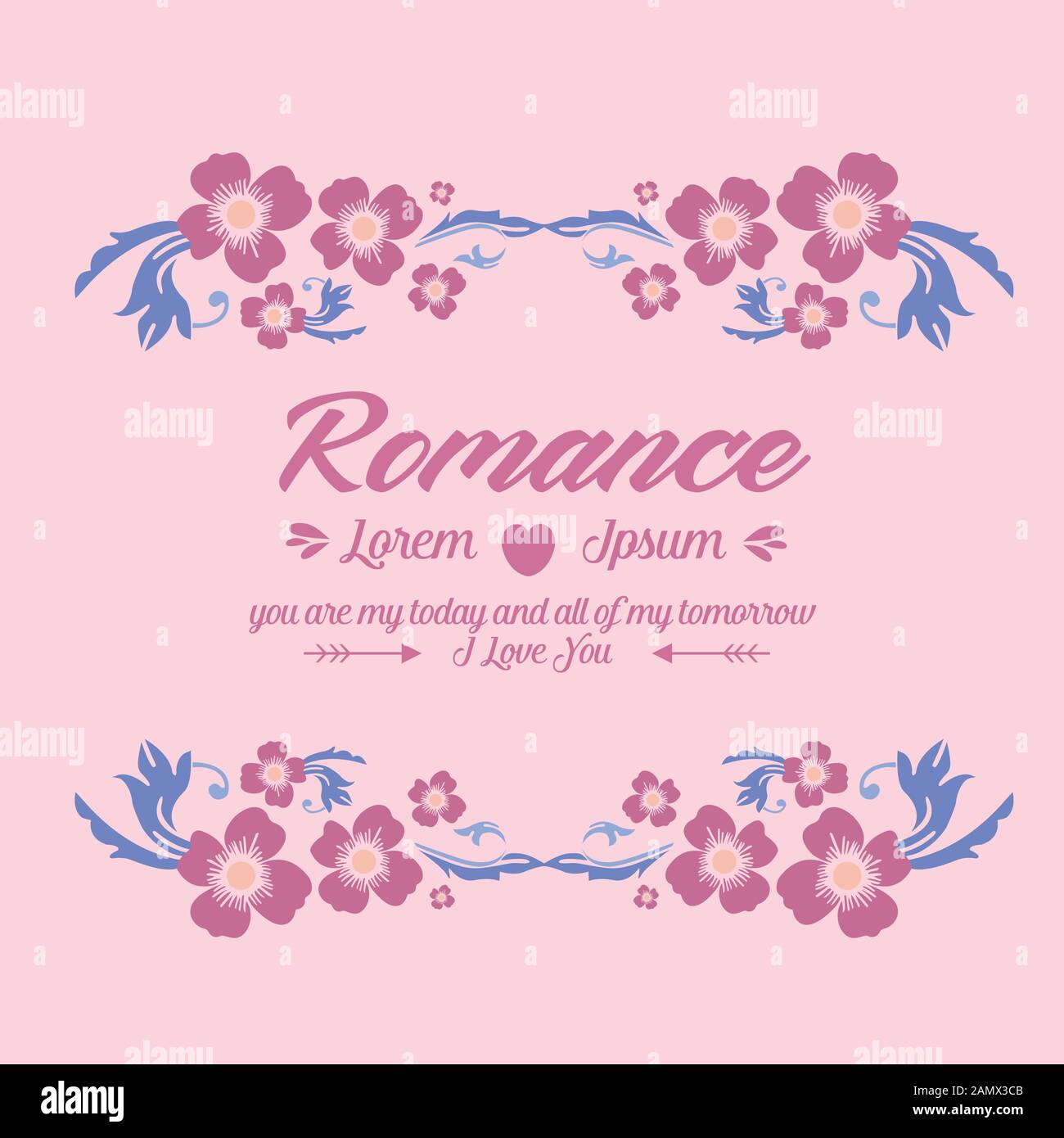 Romance Card template, with elegant leaf and floral frame decor. Vector ...