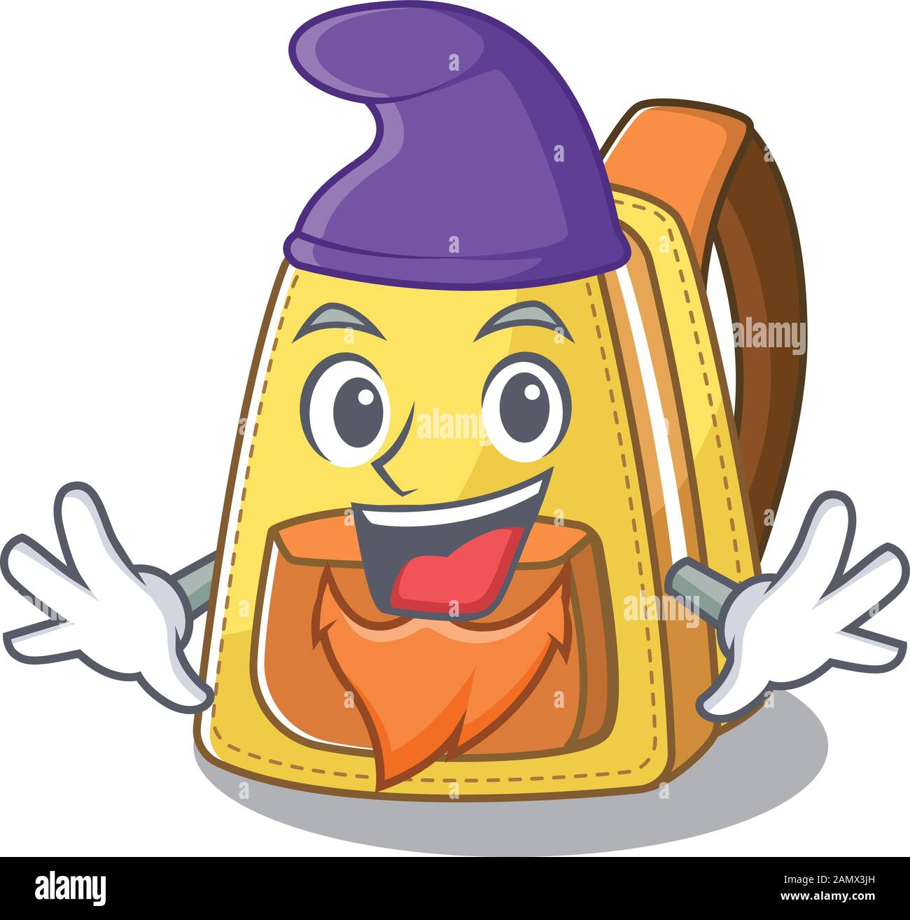 Funny kids school backpack cartoon mascot performed as an Elf Stock ...