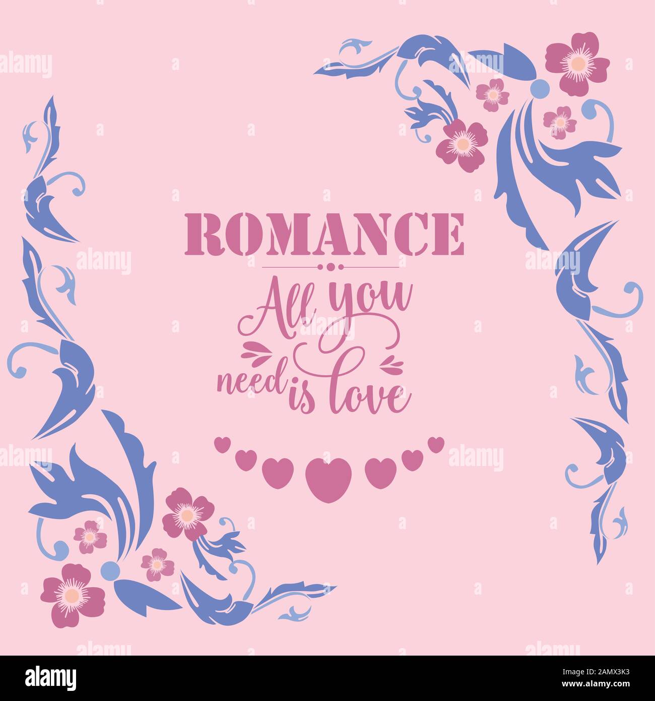 Poster decor for romance, with leaf and pink wreath unique frame ...