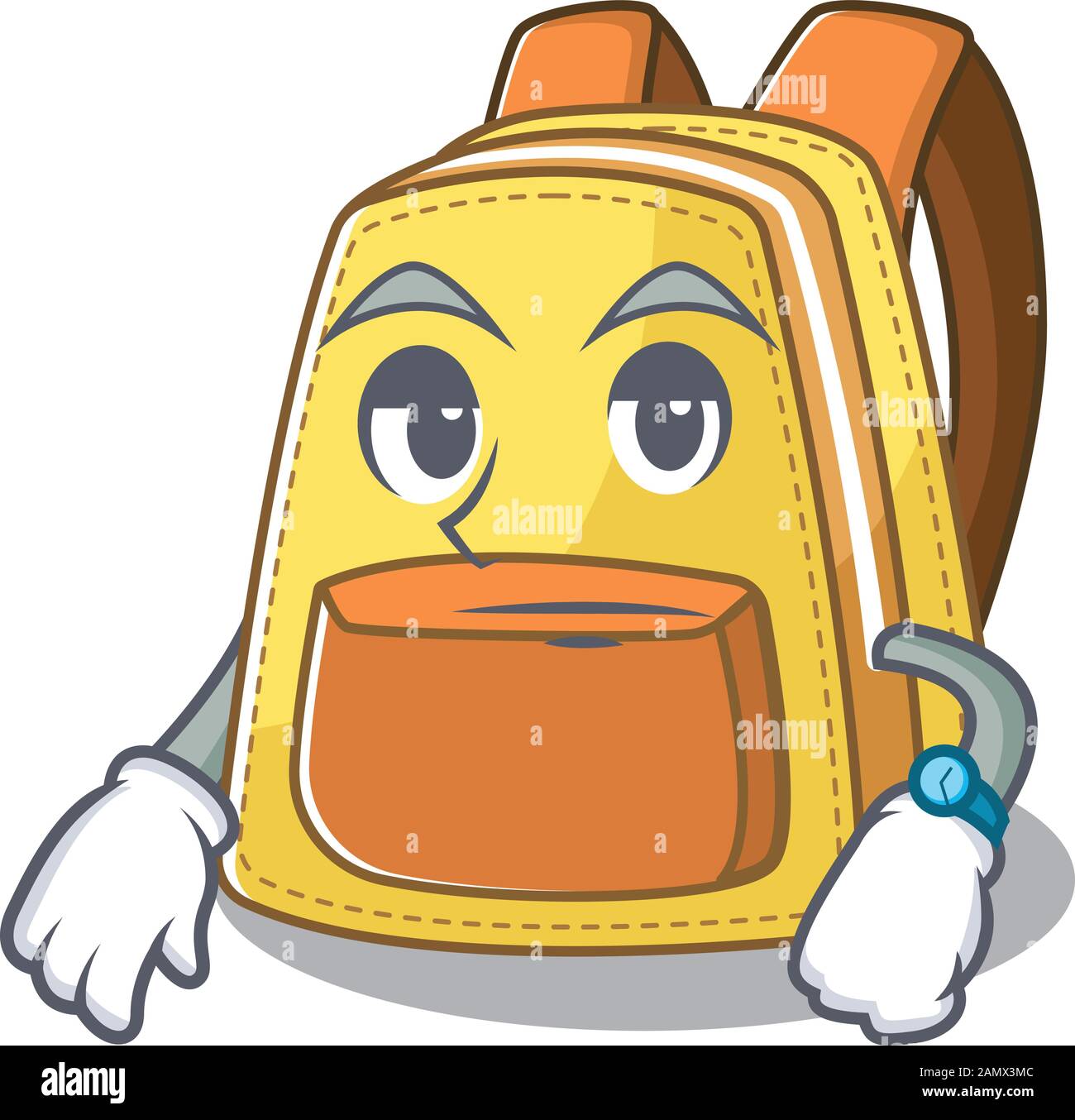 cartoon character design of kids school backpack on a waiting gesture ...