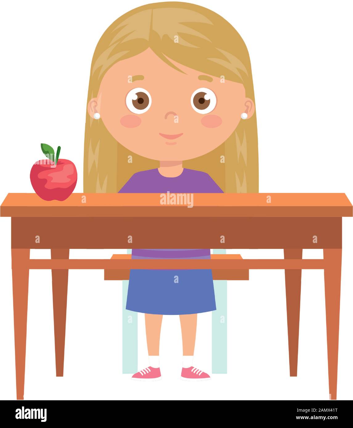 student girl sitting in school desk on white background Stock Vector ...
