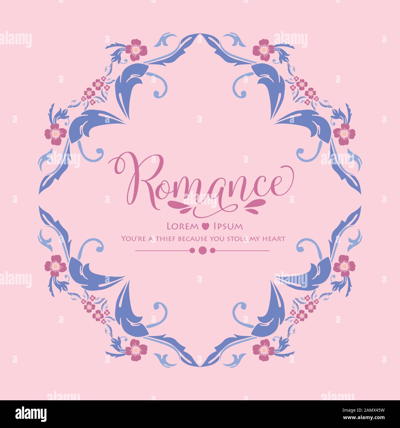Poster decor for romance, with leaf and pink wreath unique frame ...