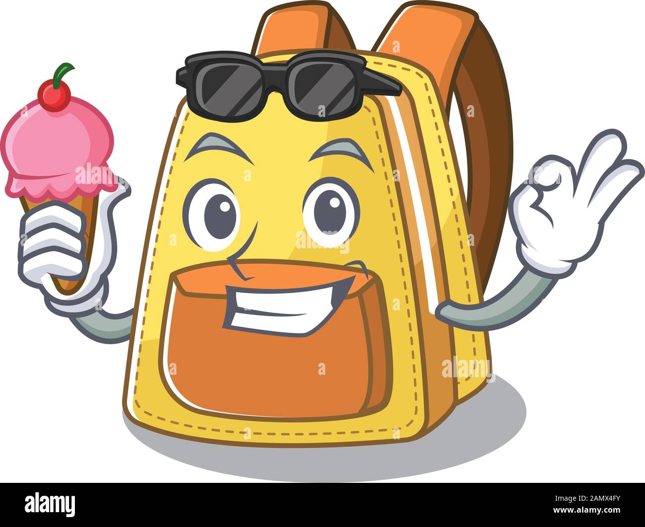 Kids school backpack mascot cartoon design with ice cream Stock Vector ...