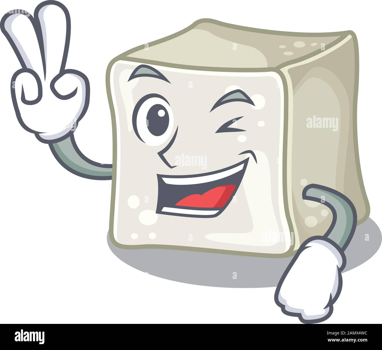 Smiley mascot of sugar cube cartoon Character with two fingers Stock ...