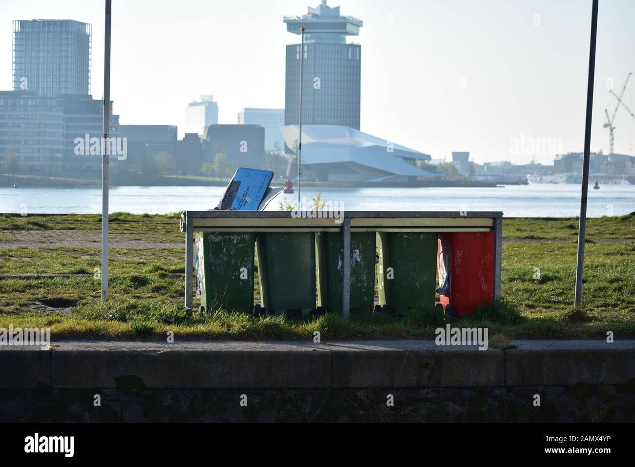 Landscape of recycling bins in Houthavens Amsterdam The Netherlands ...