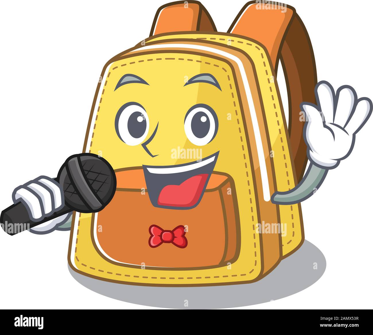 Happy kids school backpack singing on a microphone Stock Vector Image ...