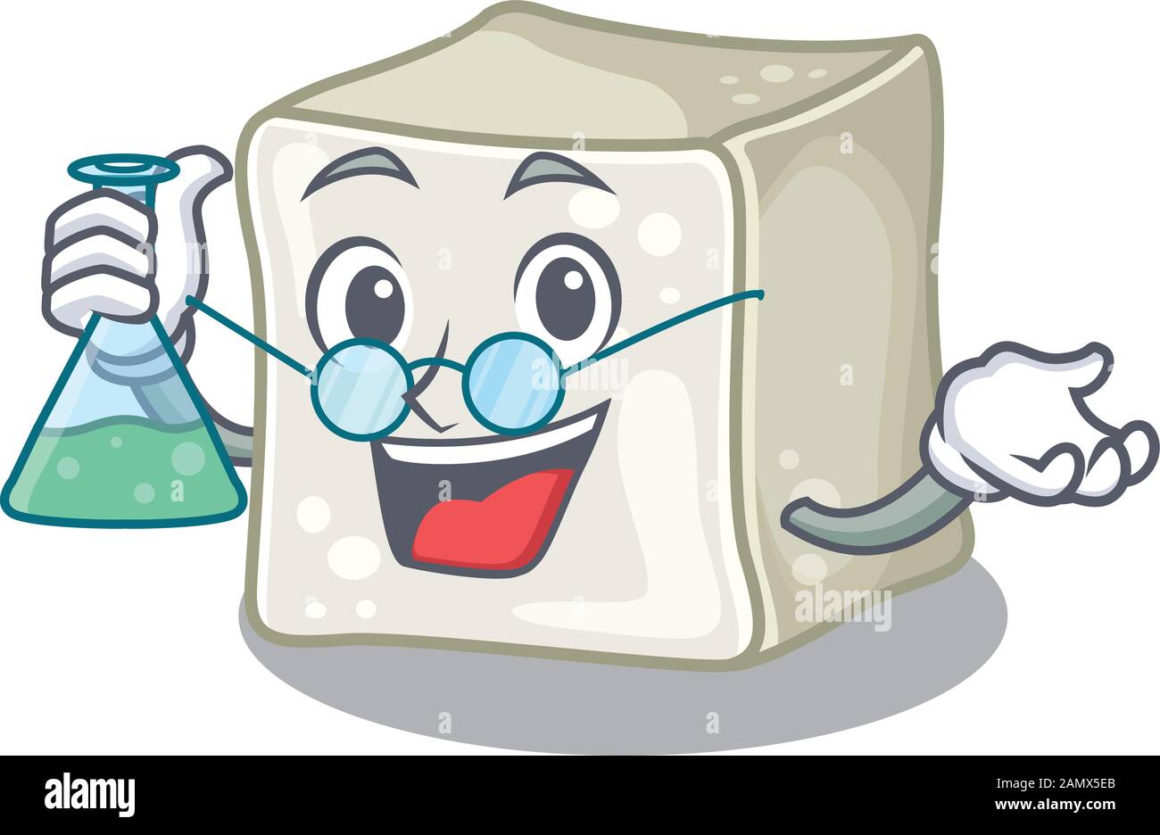 Smart Professor sugar cube cartoon character with glass tube Stock ...
