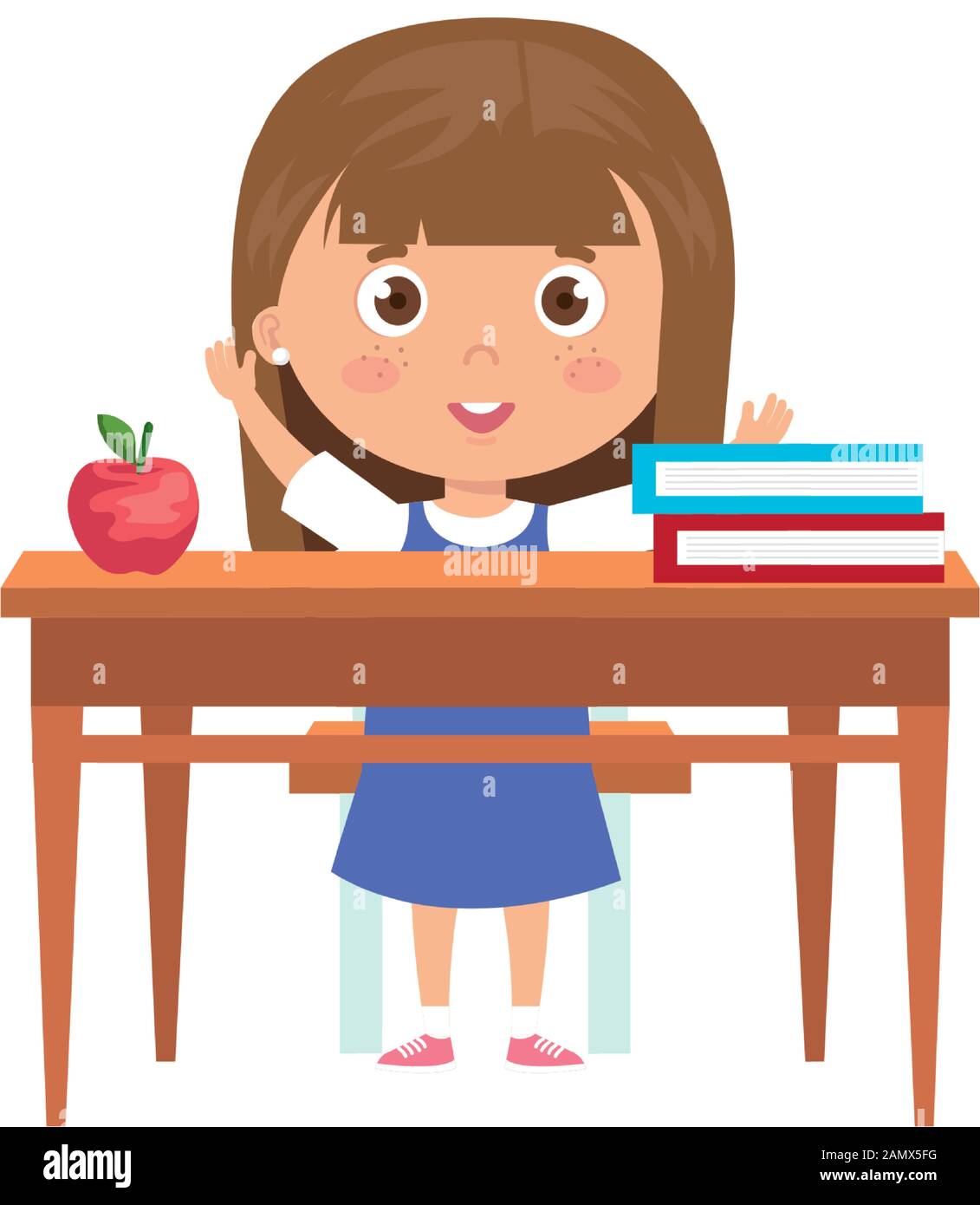 Cartoon Student Working At Desk