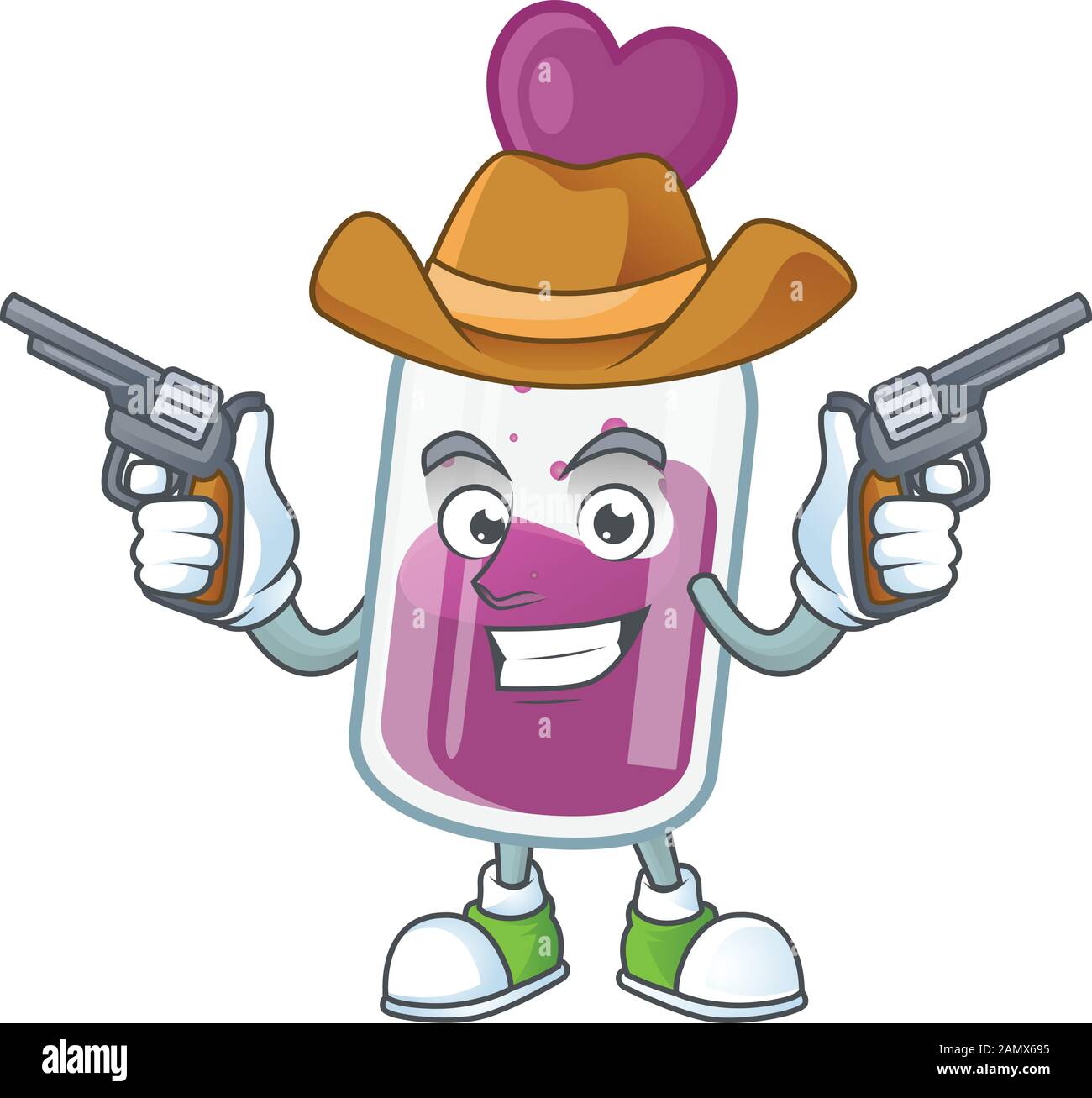Confident purple potion Cowboy cartoon character holding guns Stock ...