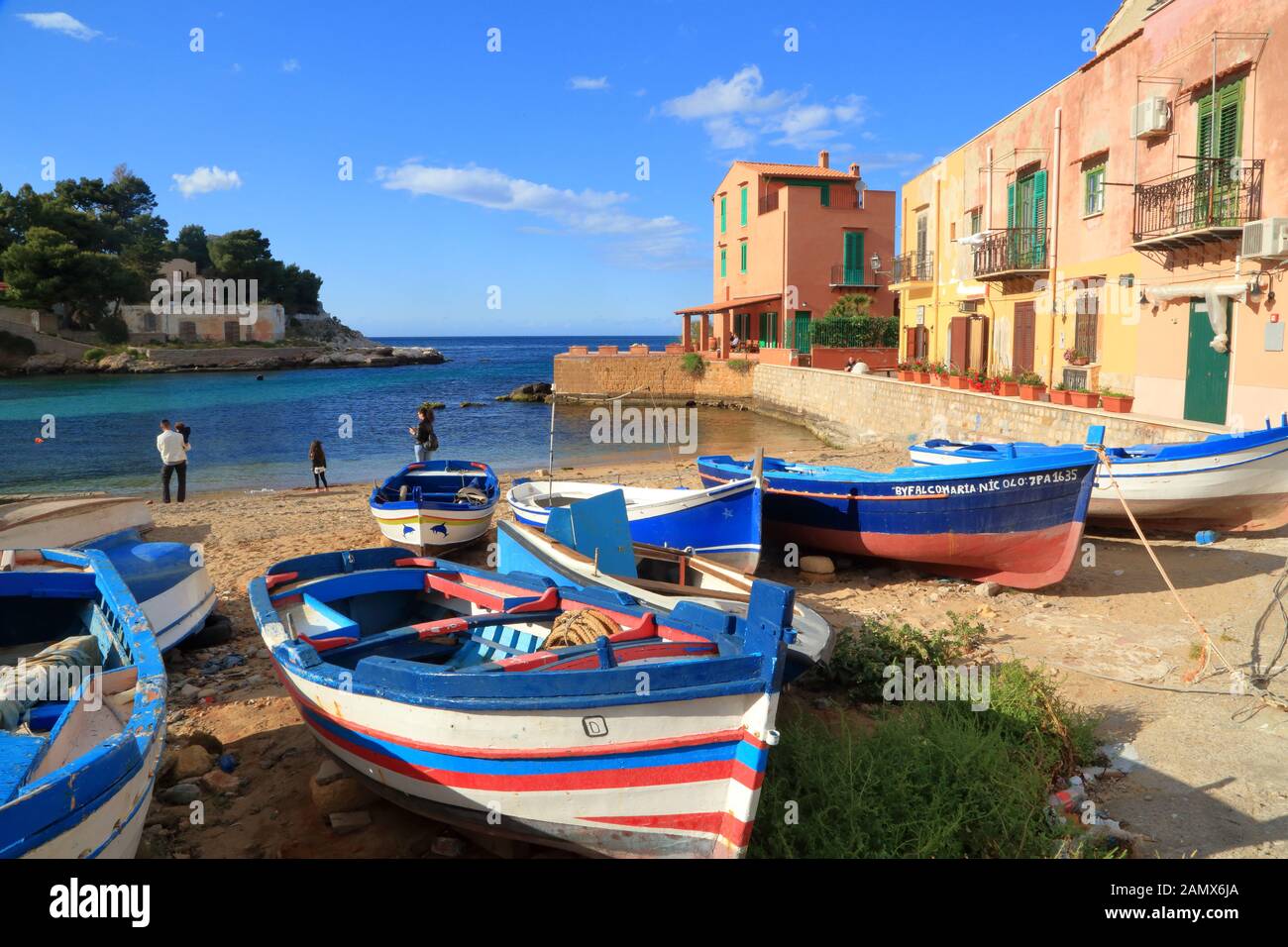 Fishing boats at Punta Santa Nicolicchia. Port Porto di Porticello of ...