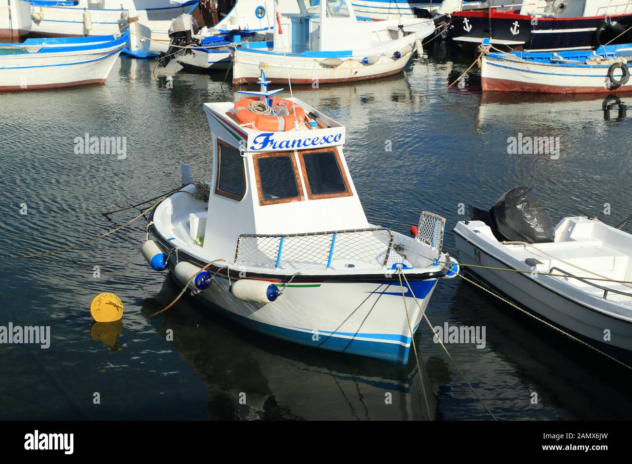 Fishing boats in the port Porto di Porticello of Santa Flavia Stock ...