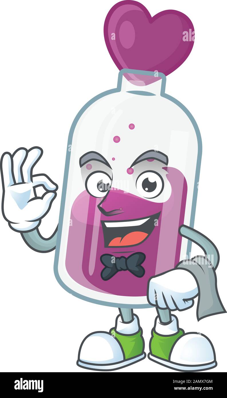 Friendly purple potion Character stand as a Waiter character Stock ...