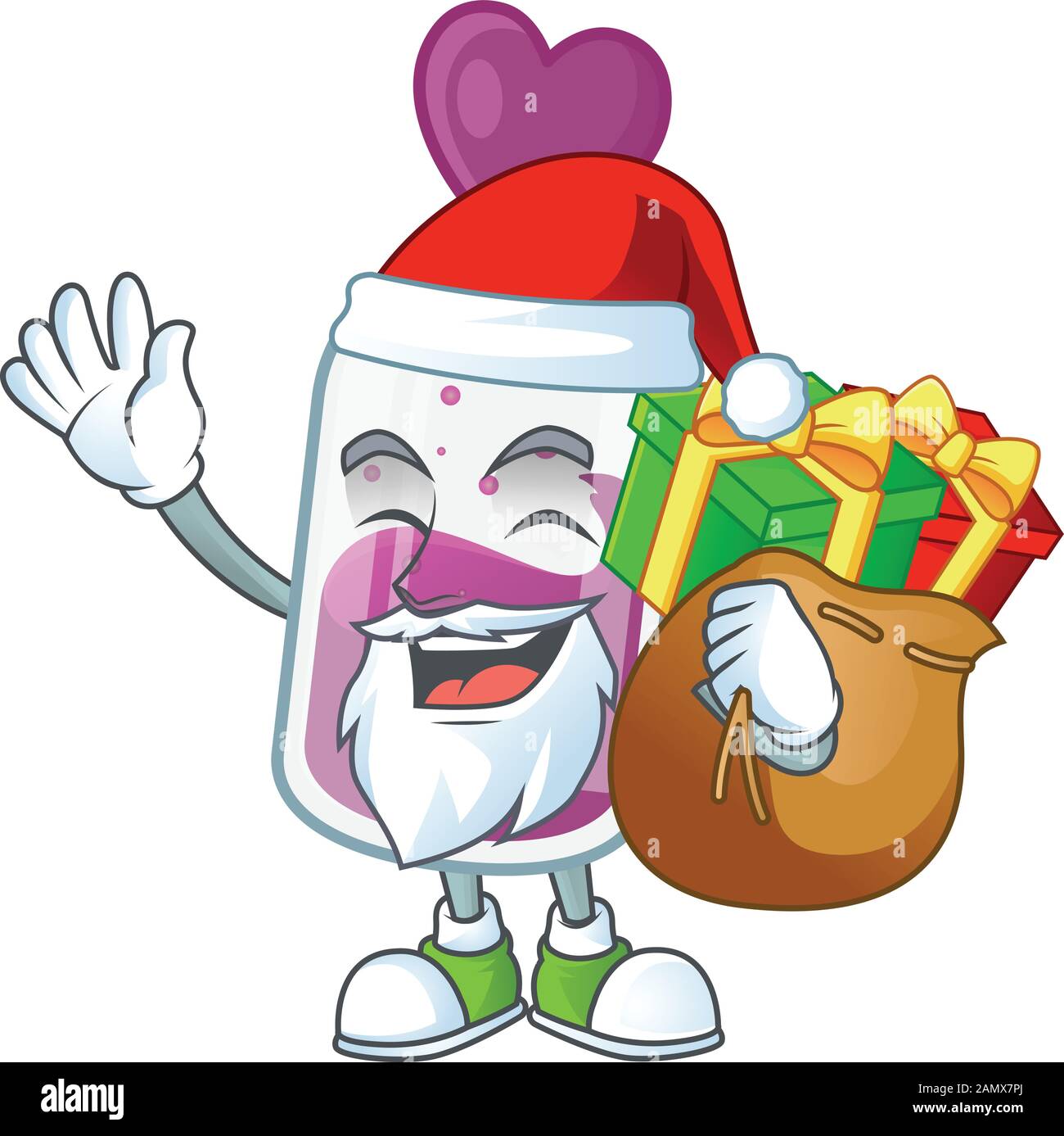 Santa purple potion Cartoon character design having box of gift Stock ...