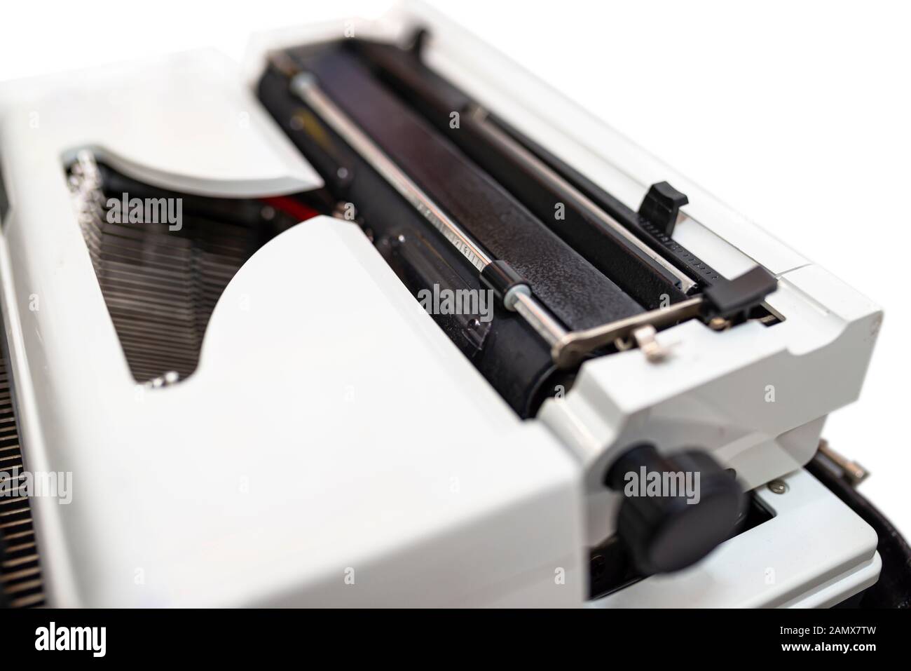 Classic, manual typewriter in white with a German keyboard layout ...