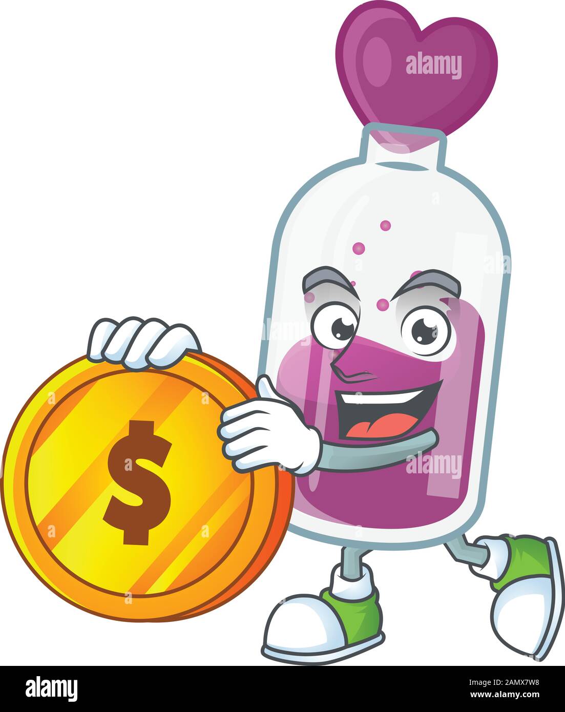Rich purple potion mascot cartoon design style with gold coin Stock ...