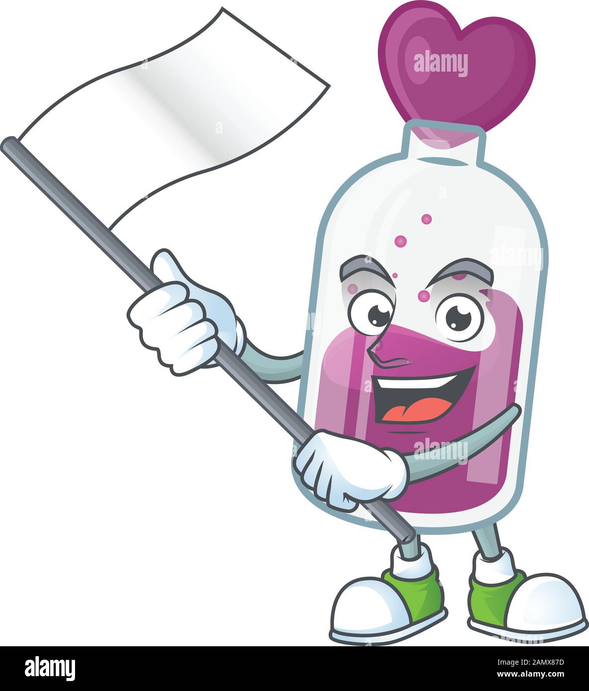 Funny purple potion cartoon character style holding a standing flag ...