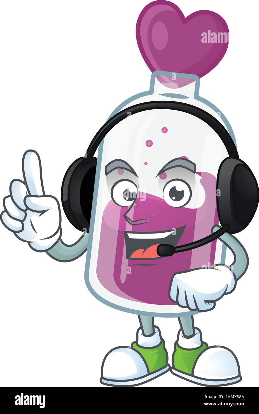 Smiley purple potion cartoon character design wearing headphone Stock ...